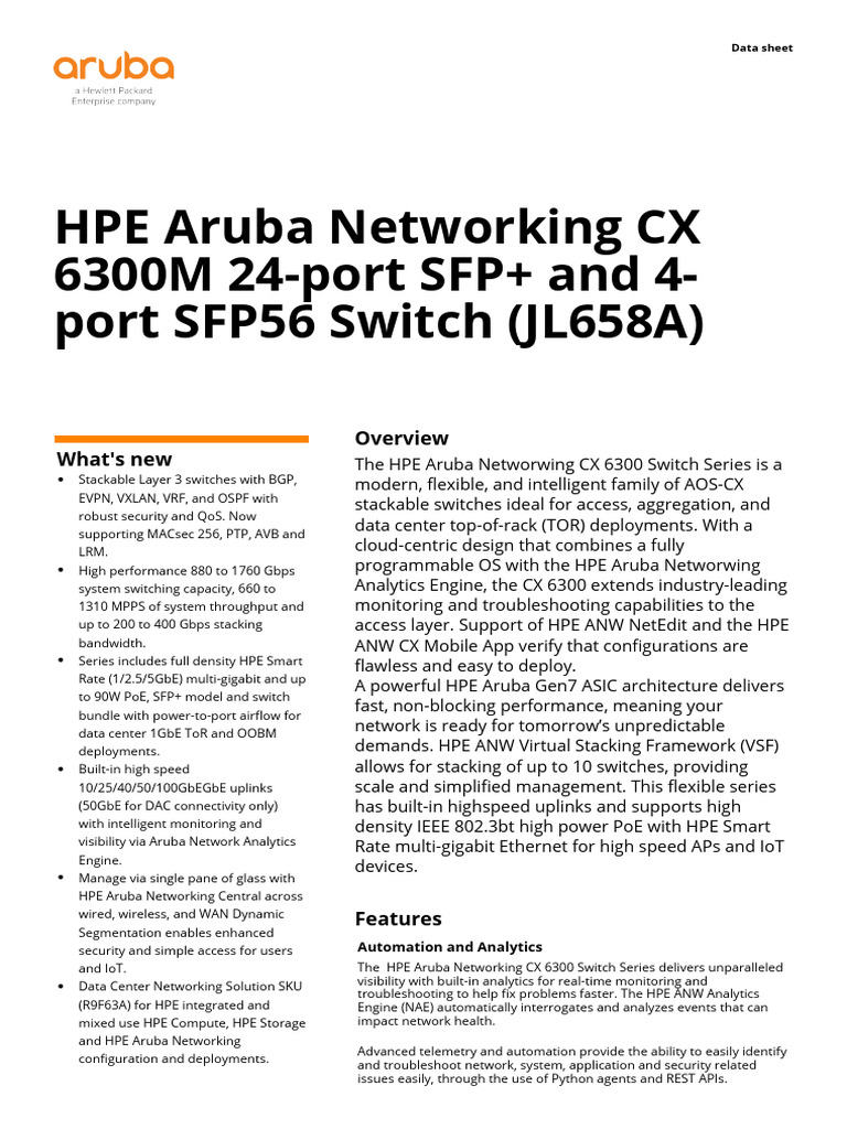 HPE Aruba Networking CX 6300M 24-Port SFP+ and 4-Port SFP56 Switch-PSN1012183959HREN | PDF ...