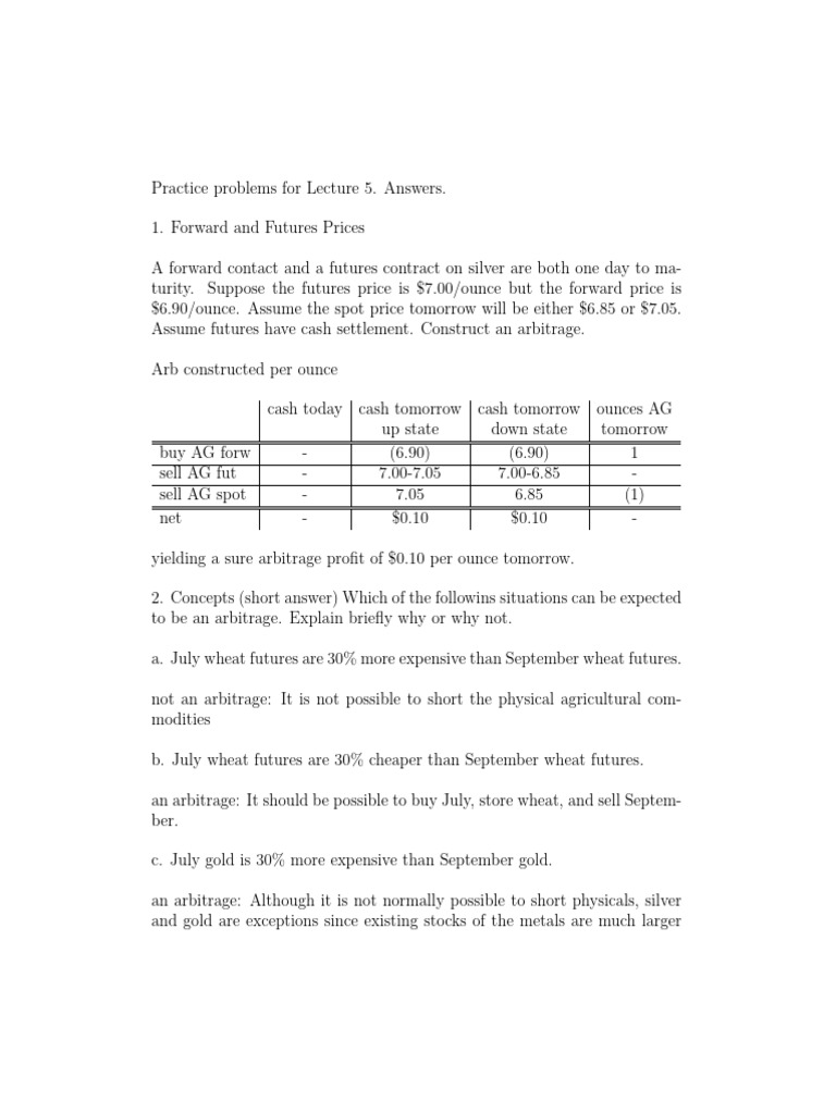 Practice 5 Ans | PDF | Futures Contract | Arbitrage