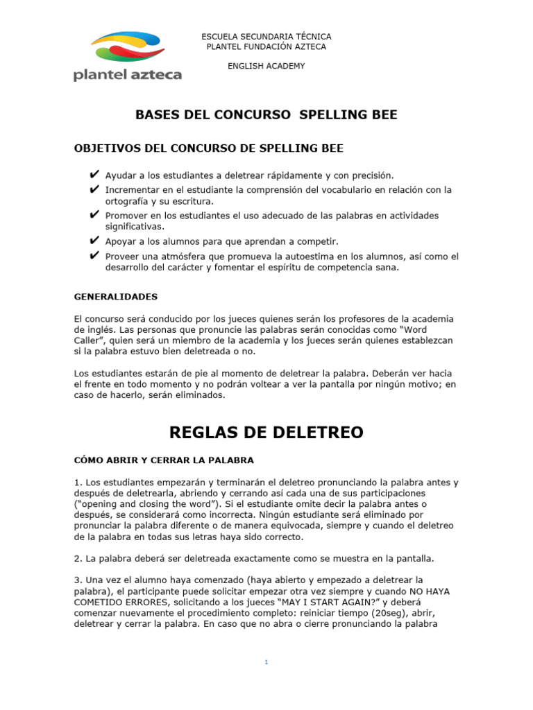 Reglas de Deletreo: Bases Del Concurso Spelling Bee | PDF | Notación ...