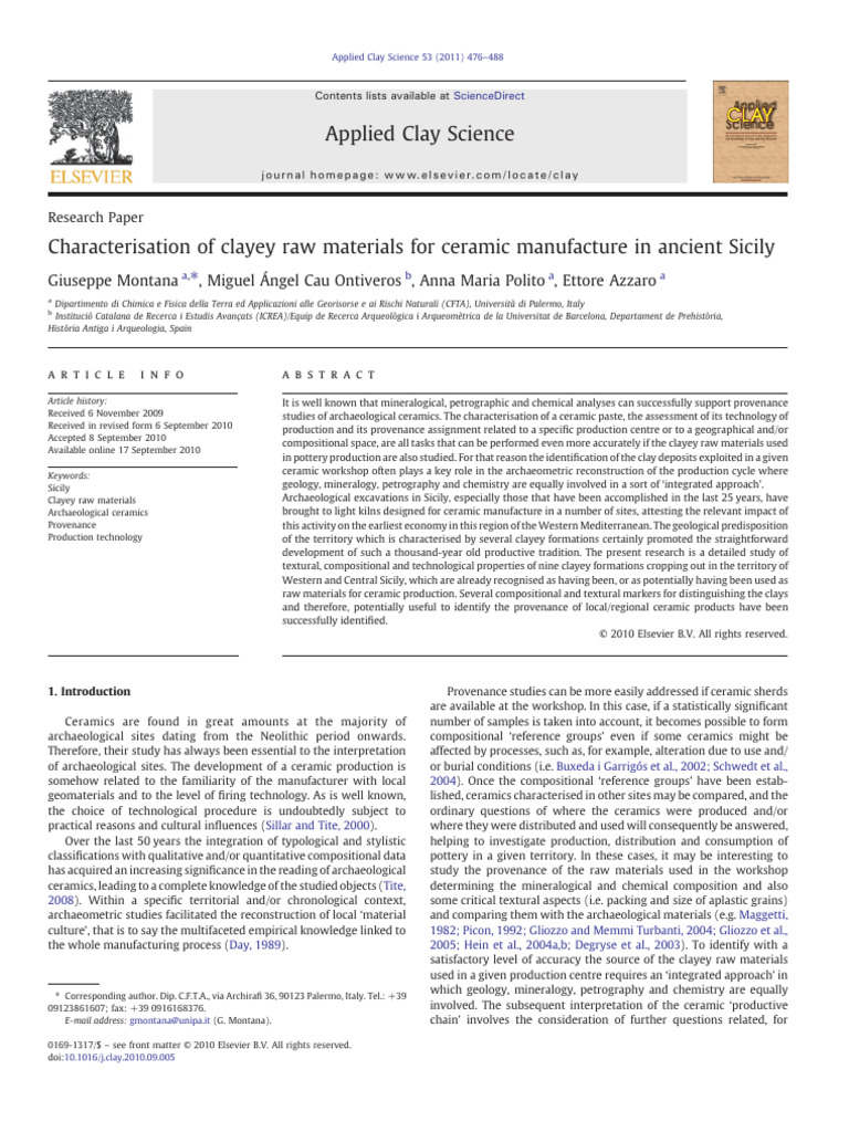 Characterisation of Clayey Raw Materials For Ceramic Manufacture in ...