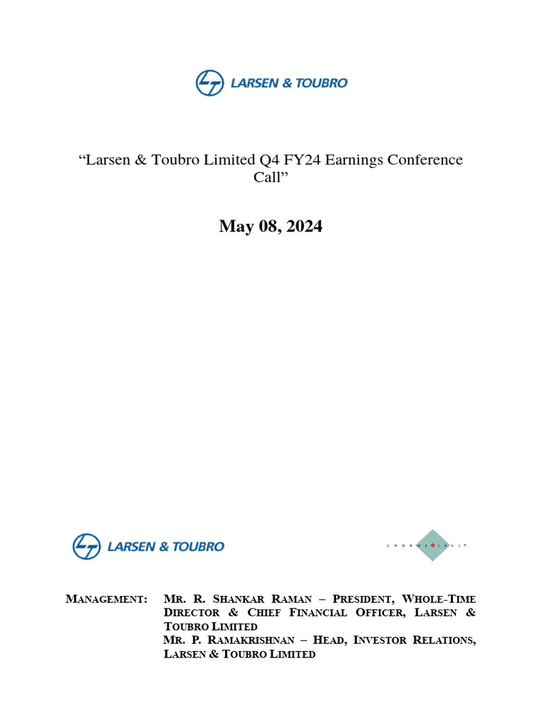 L&T Q4FY24 Earnings Call Transcript | PDF | Economy Of India | Economies