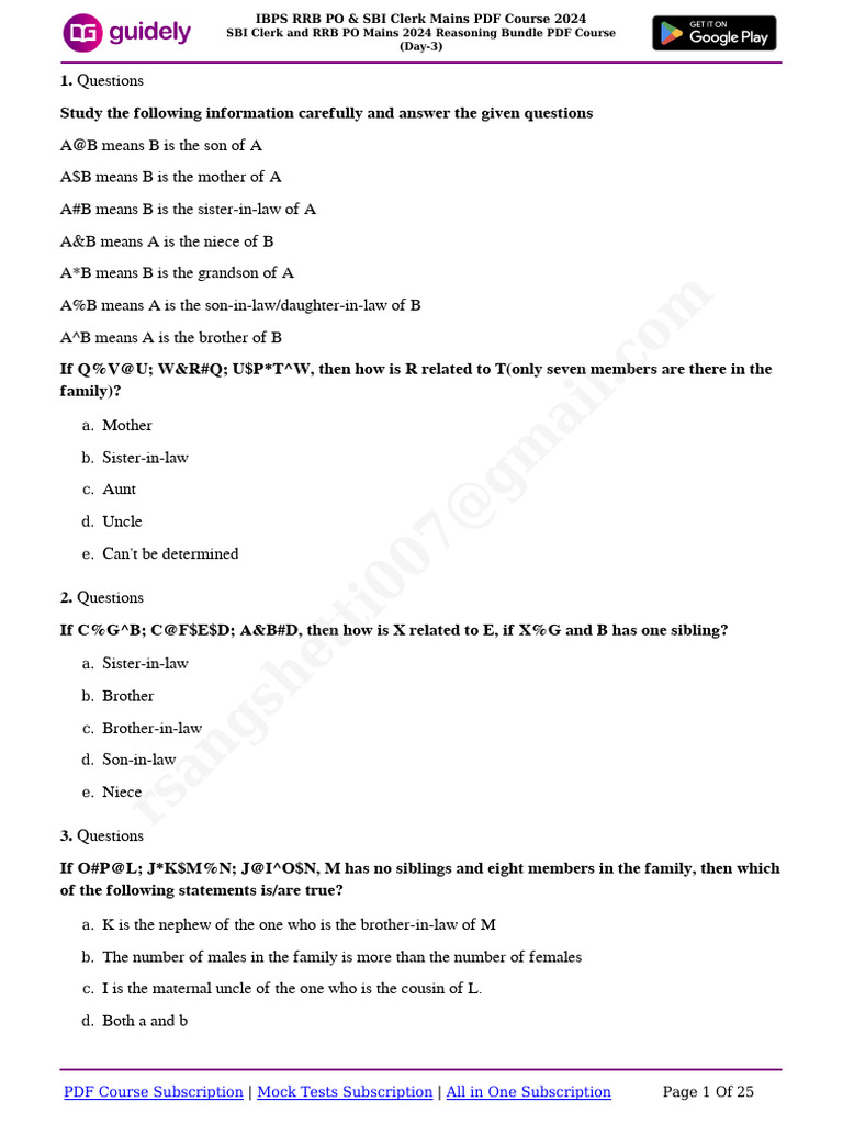 Reasoning Questions for SBI Clerk & RRB PO Mains 2024 | PDF | Language ...