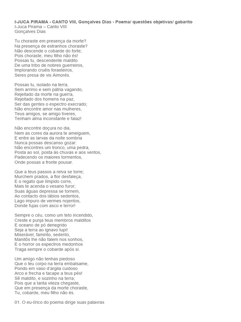 I-Juca Pirama: Análise e Questões | PDF | Poesia | Juvenil