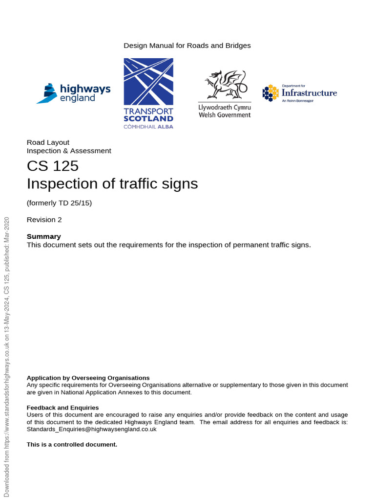 CS 125 Revision 2 Inspection of Traffic Signs-web | PDF | Traffic | Road