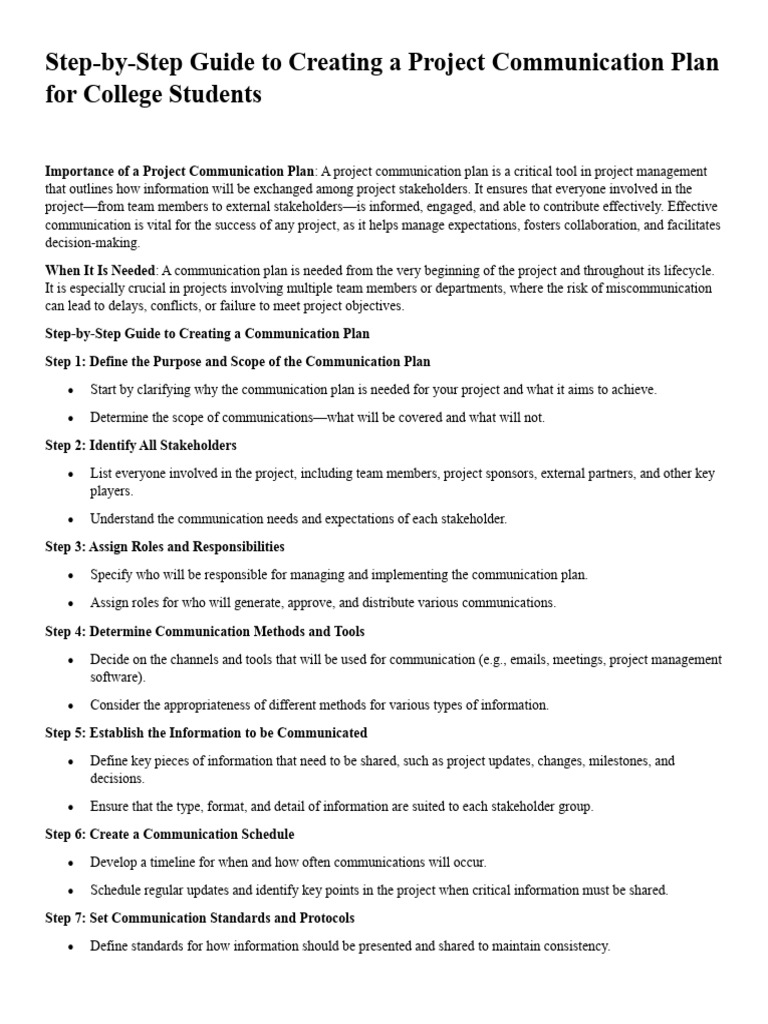 Step by Step Guide To Creating A Project Communication Plan | PDF ...