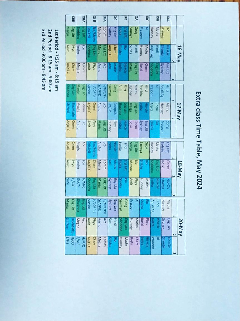 Extra Classes Time Table, 2024 | PDF