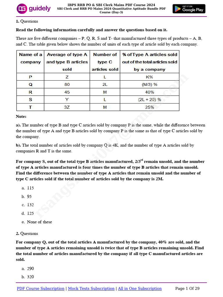 IBPS RRB PO & SBI Clerk Mains PDF Course 2024 Quant | PDF