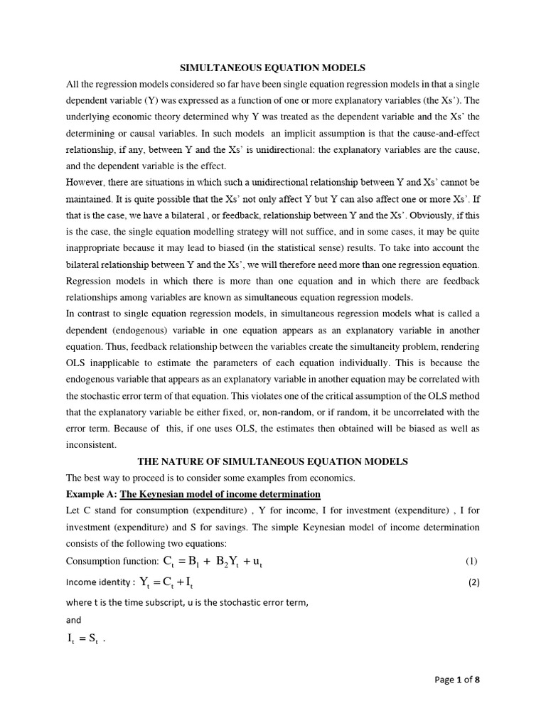 Simultaneous Equation Models | PDF | Demand | Supply (Economics)