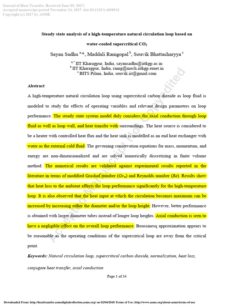 2) Steady State Analysis of A High-Temperature Natural Circulation Loop Based On | PDF | Heat ...