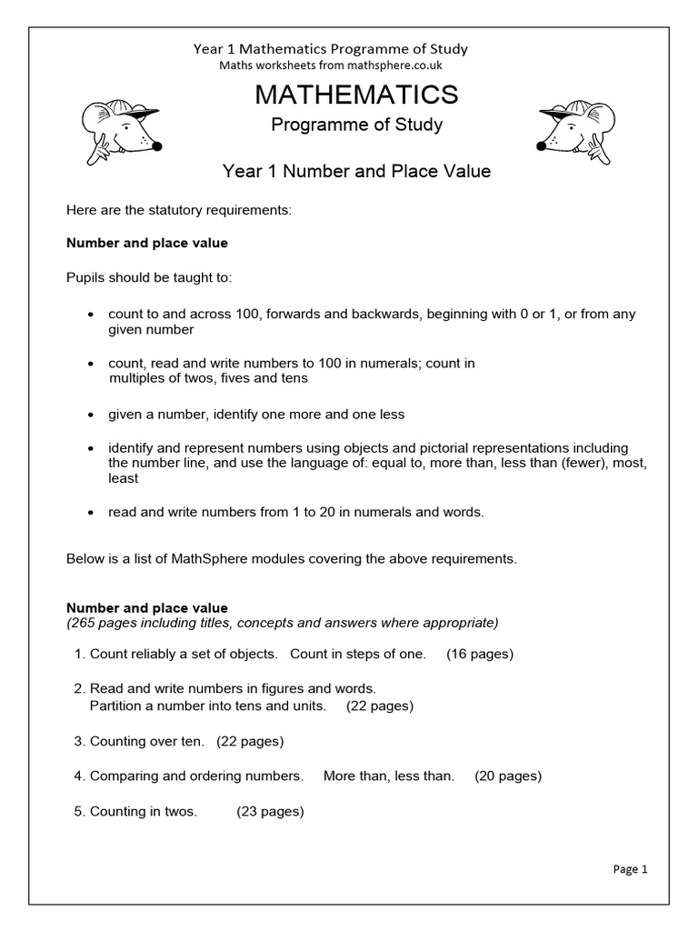 Year 1 Maths Programme of Study | Download Free PDF | Shape | Mathematics