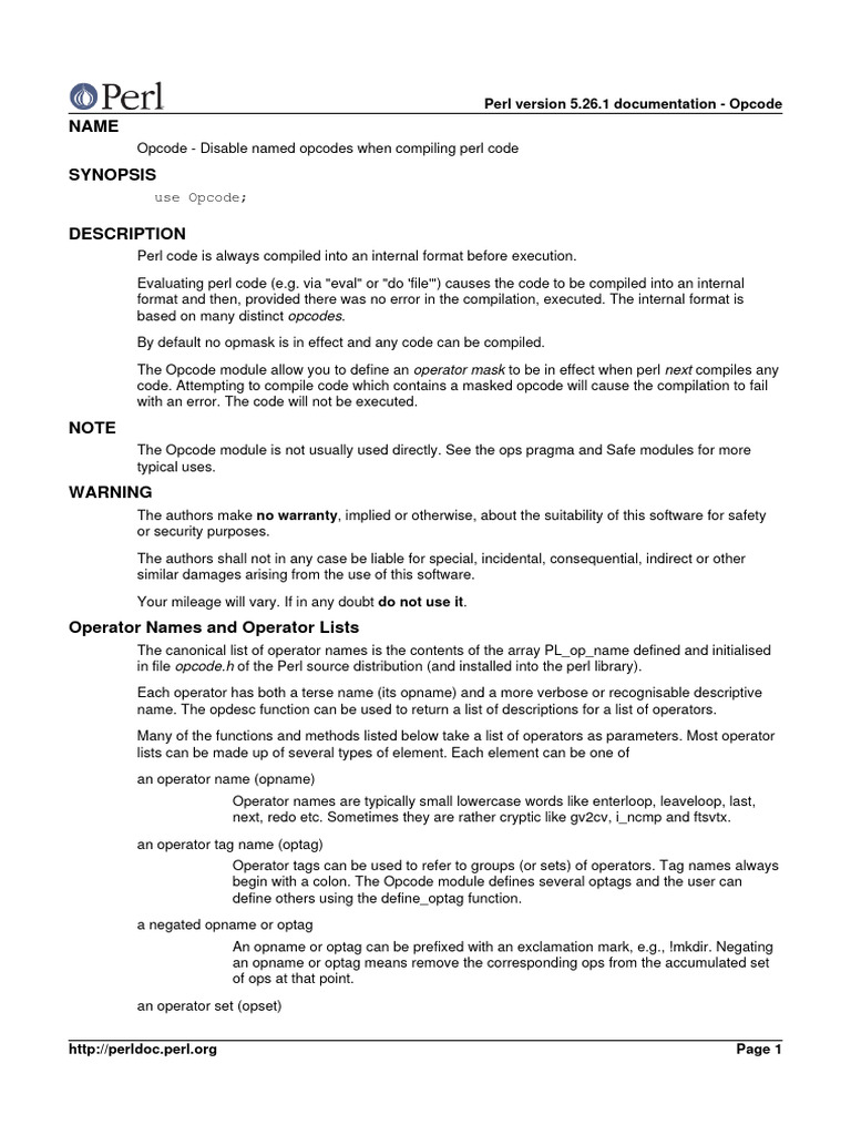 Opcode | Download Free PDF | Perl | Source Code Opcode | Download Free PDF | Perl | Source Code