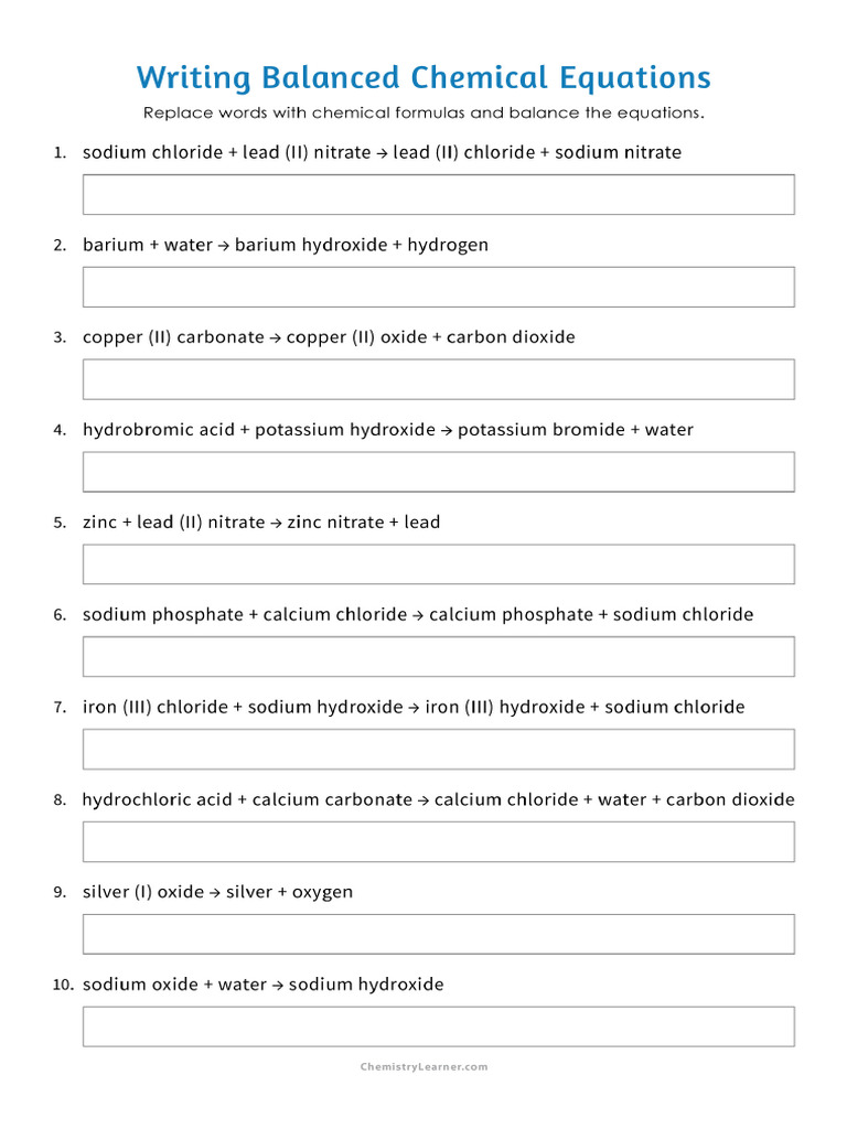 Chemistry Word Equations Worksheet | PDF