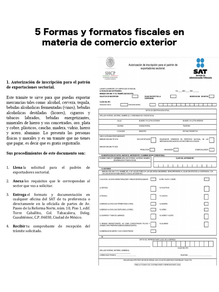 Formas y Formatos Fiscales en Materia de Comercio Exterior | PDF | aduana