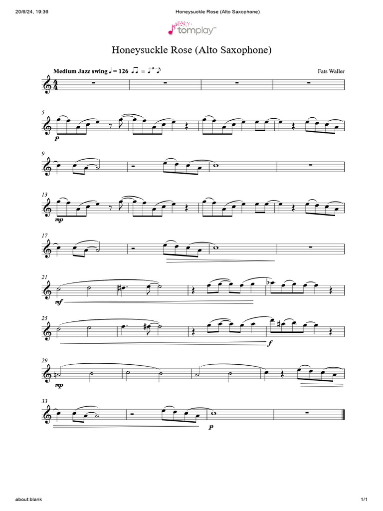 Honeysuckle Rose (Alto Saxophone) | PDF