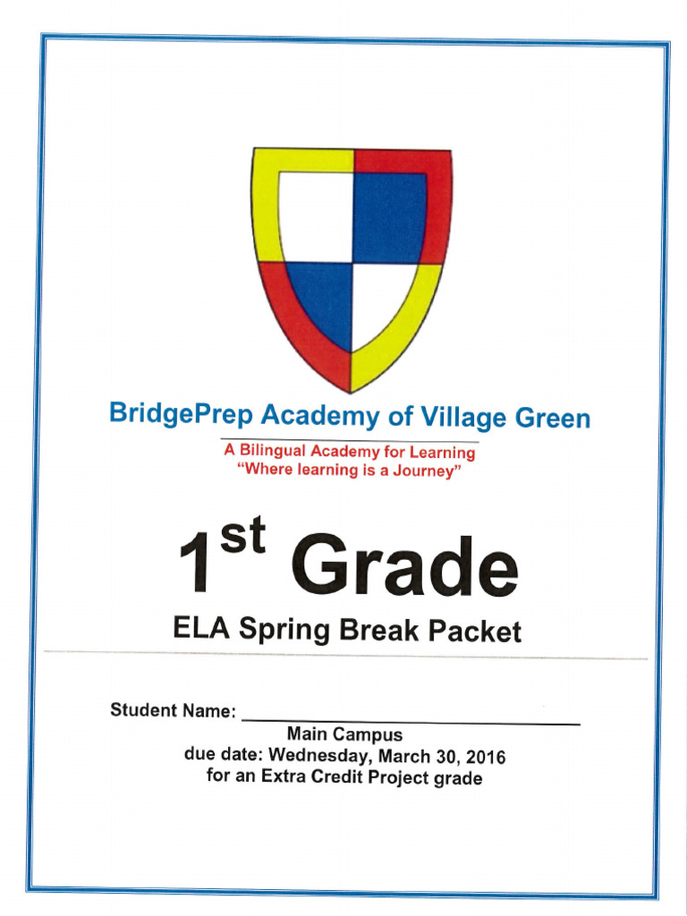 1st Grade - Spring Break Packet | PDF