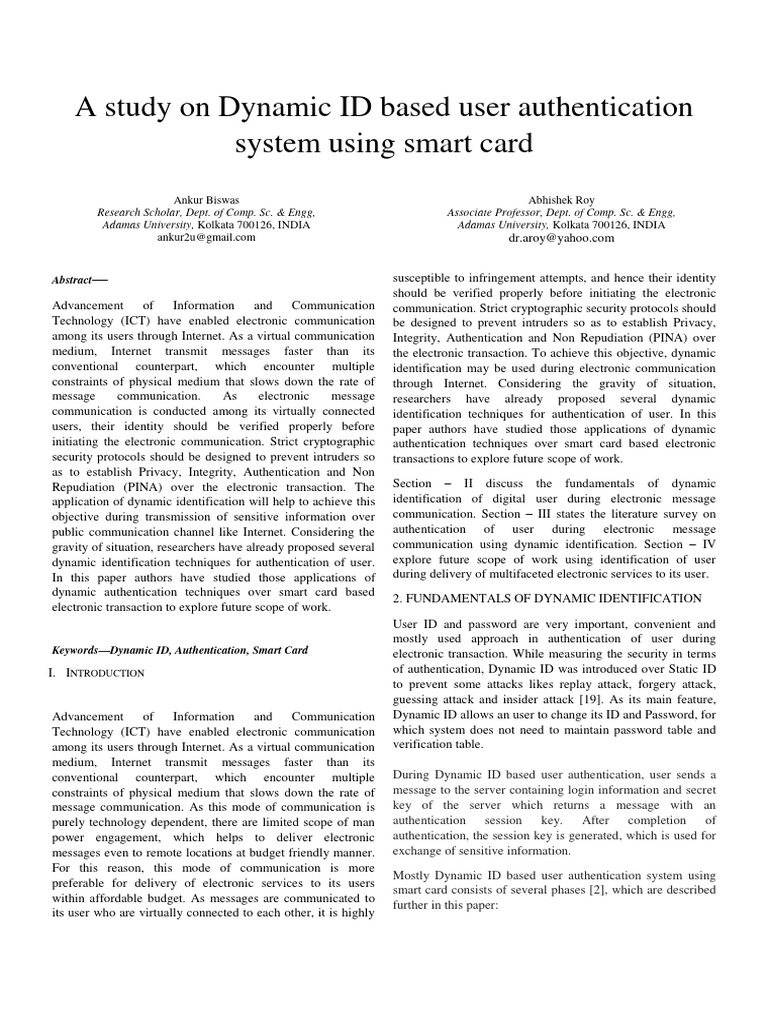Smart Card Dynamic ID Authentication | PDF | Password | Authentication