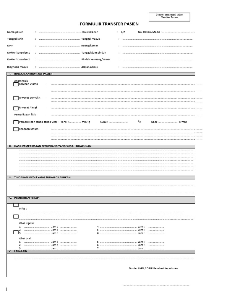 Form .Transfer Pasien | PDF