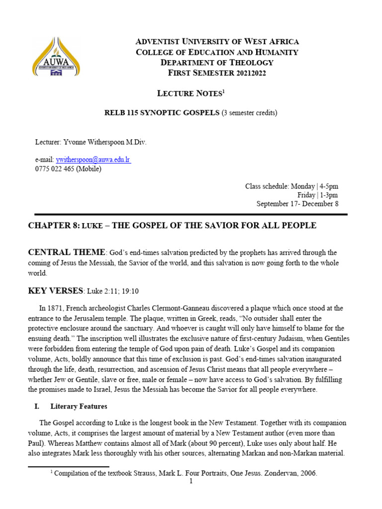 Synoptic Lecture Notes 8 | PDF | Jesus | Acts Of The Apostles