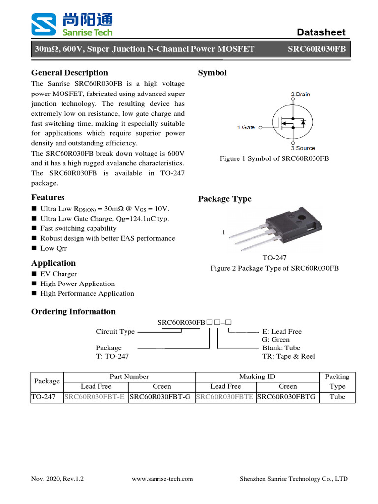 SRC60 R030 FBDatasheet V1 | PDF | Field Effect Transistor | Mosfet
