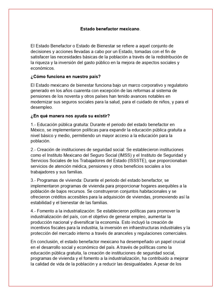 Estado Benefactor Mexicano | PDF | Estado de bienestar | México