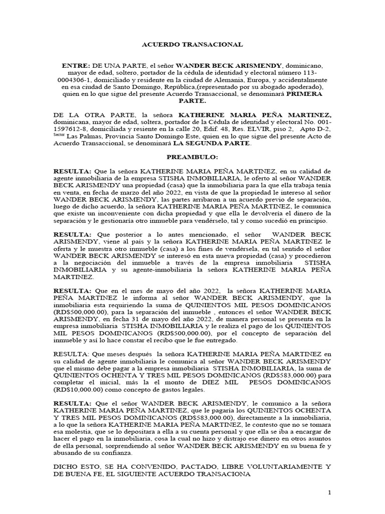 Acuerdo Transacional WANDER 2024 | PDF