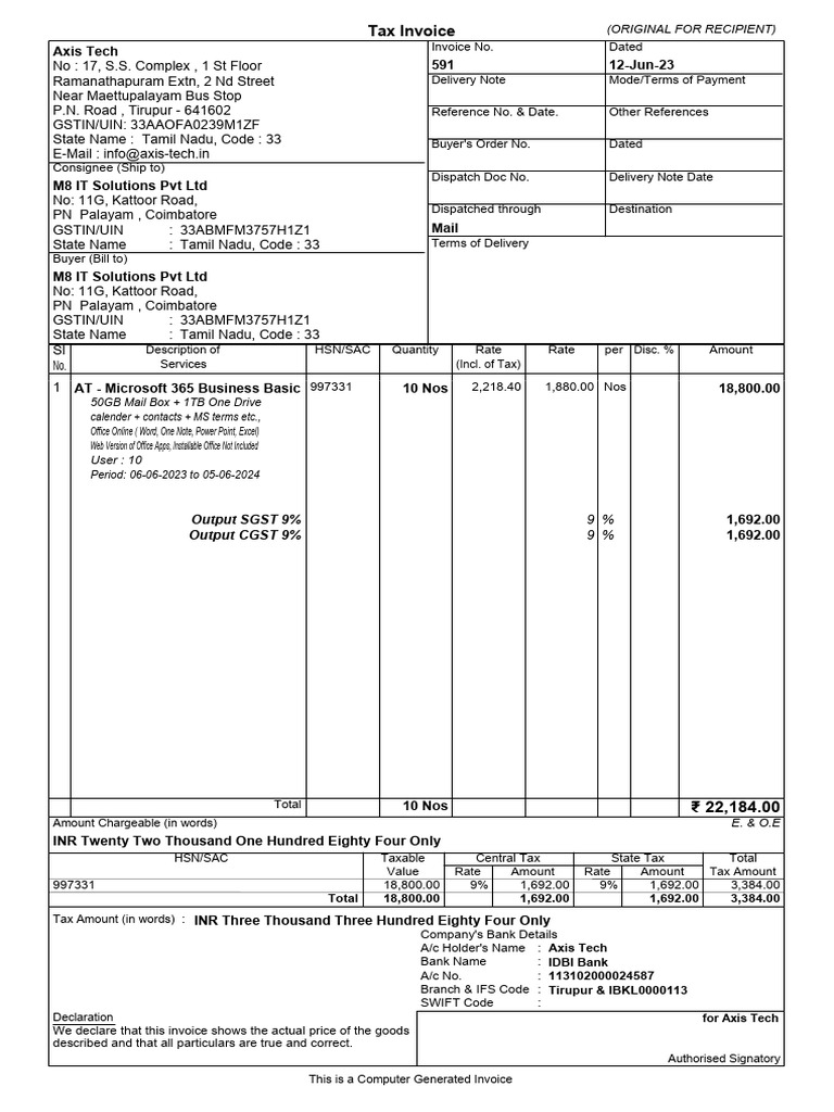 M8 IT Solutions Invoice | PDF | Software | Computing