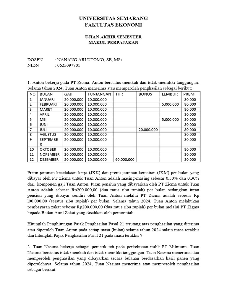 Soal Uas Perpajakan 2024 | PDF