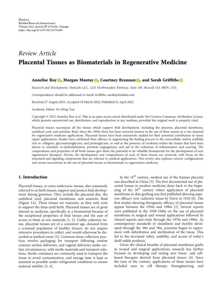 Placental Tissues As Biomaterials in Regenerative Medicine | PDF ...