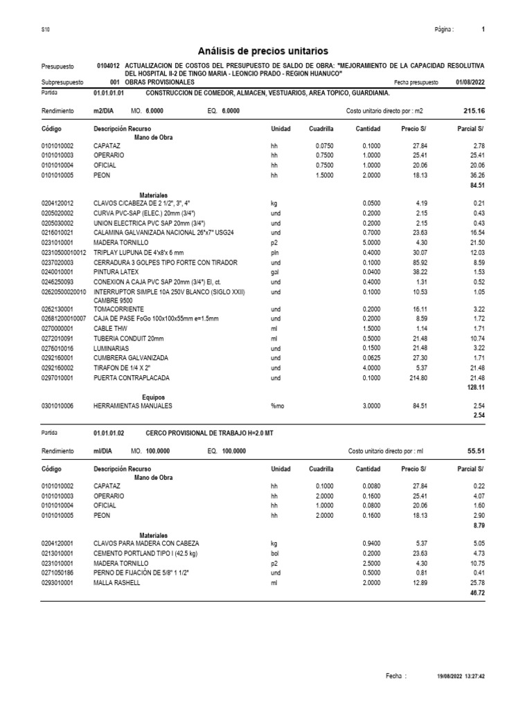 001.acu-Obras Provisionales | PDF | Hormigón