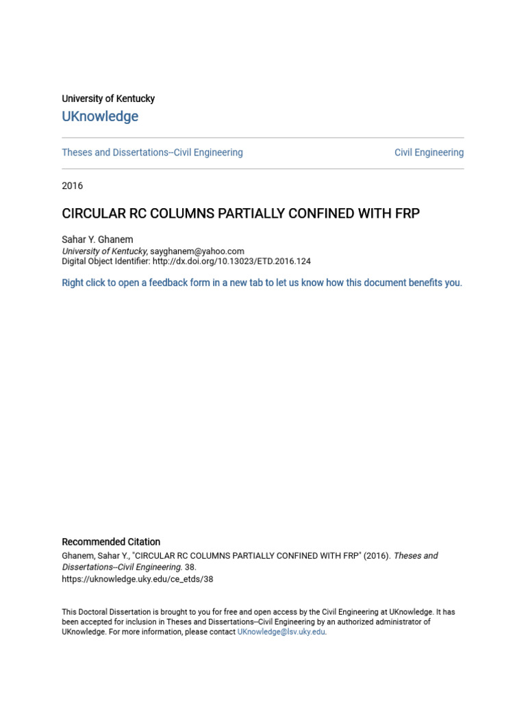 Circular RC Columns Partially Confined With FRP | PDF | Fibre Reinforced Plastic | Strength Of ...