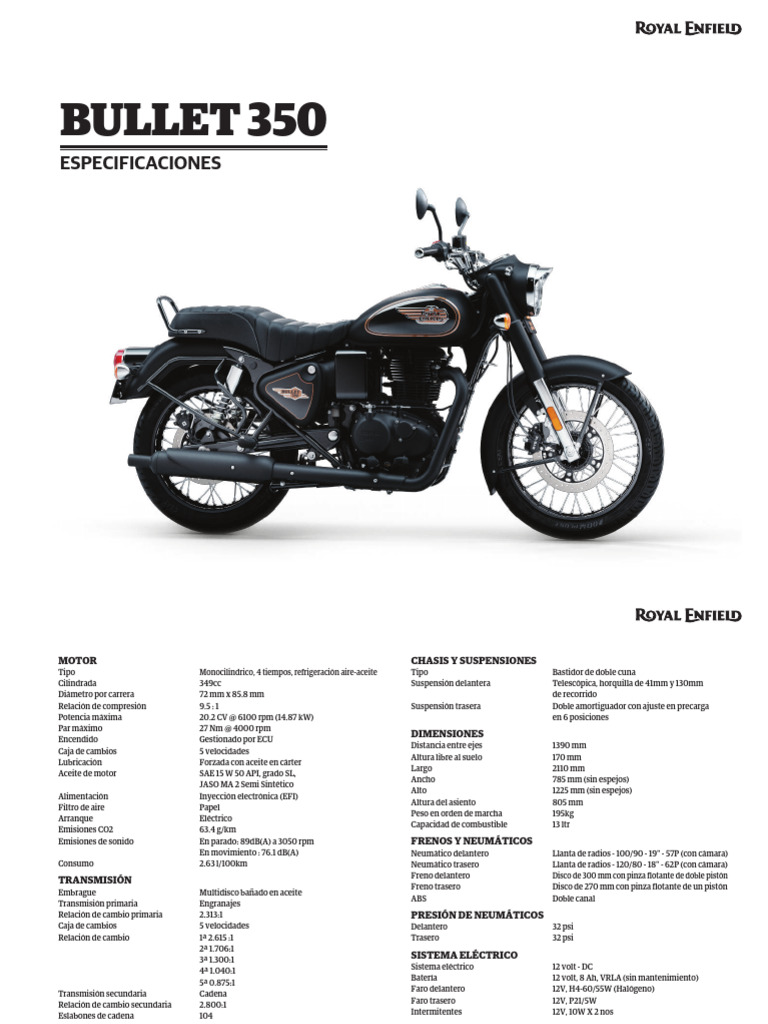 Royal Enfield Bullet 350 Technical Specifications Spanish | Descargar ...