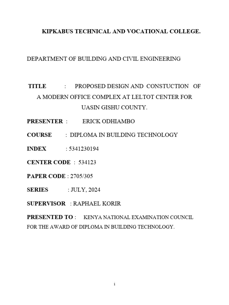 Erick Odhiambo Trade Project Final Pdf Concrete Surveying 