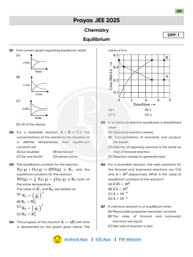 Equilibrium DPP 01 (Of Lec 02) Prayas JEE 2025 | PDF | Chemical Equilibrium | Analysis