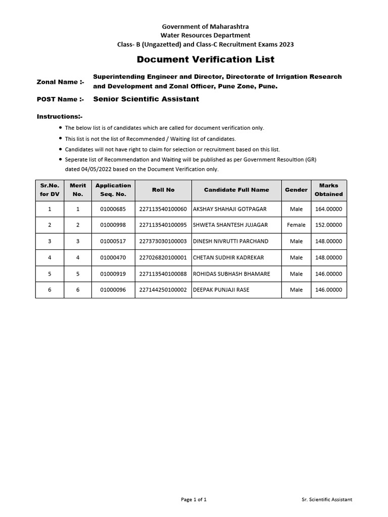 Senior Scientific Assistant - Pune | PDF