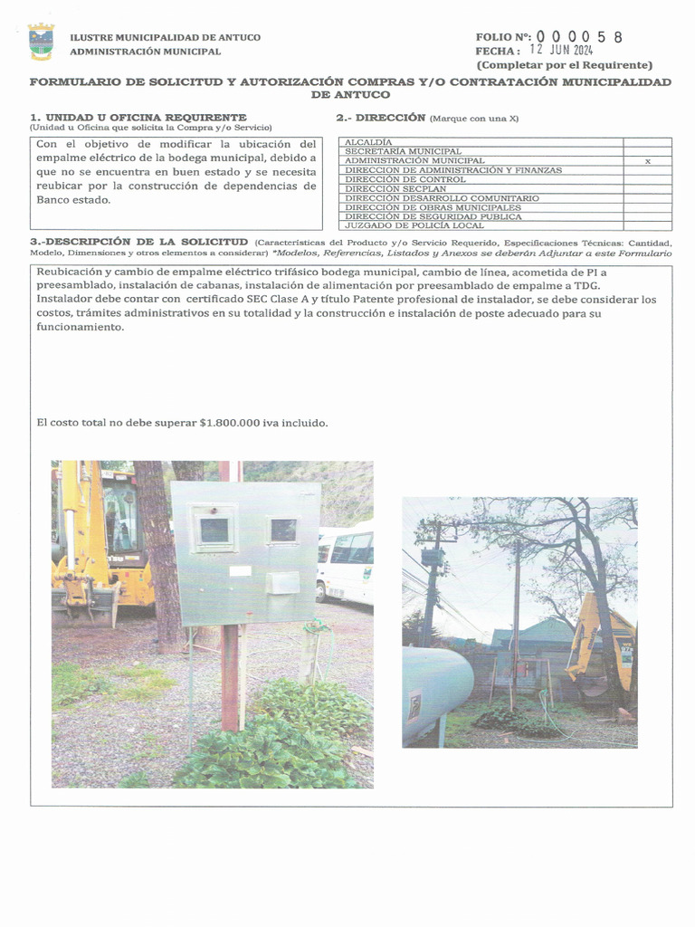 Solicitud N°58-Empalme Bodega | PDF