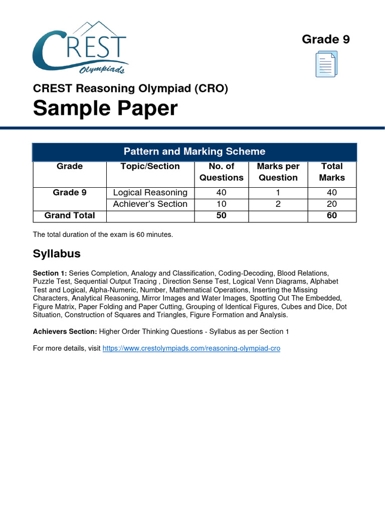 CRO-Sample-Paper-for-Class-9 ANSWERS | PDF | Teaching Methods & Materials