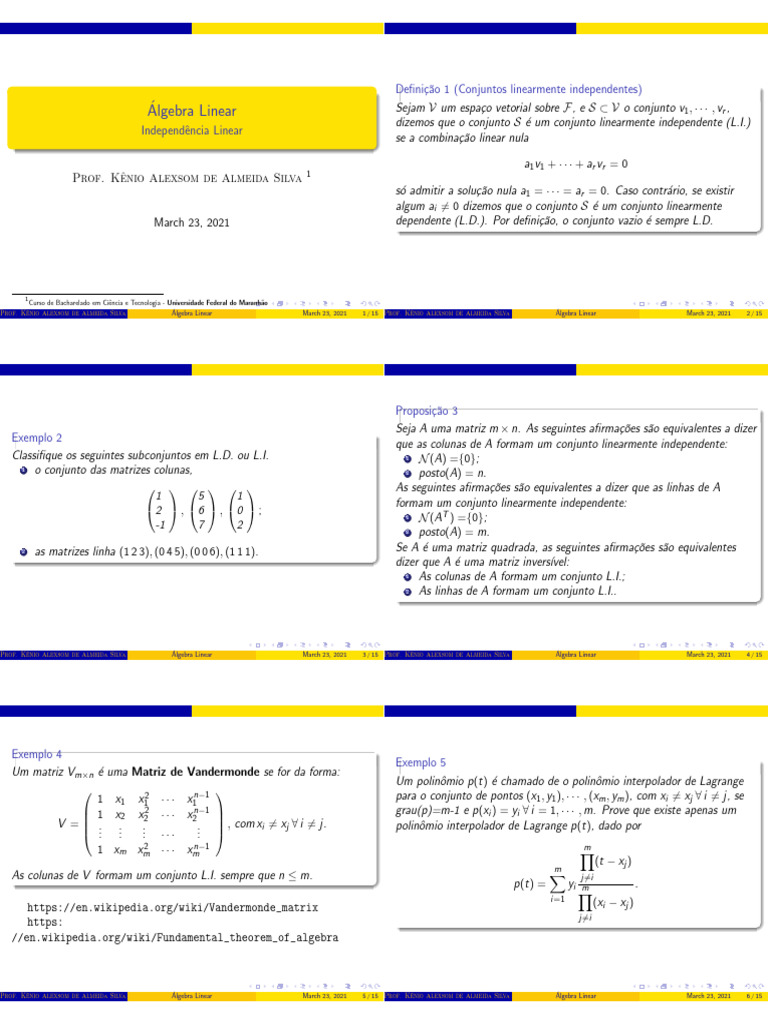 Independência Linear | PDF | Objetos matemáticos | Álgebra abstrata