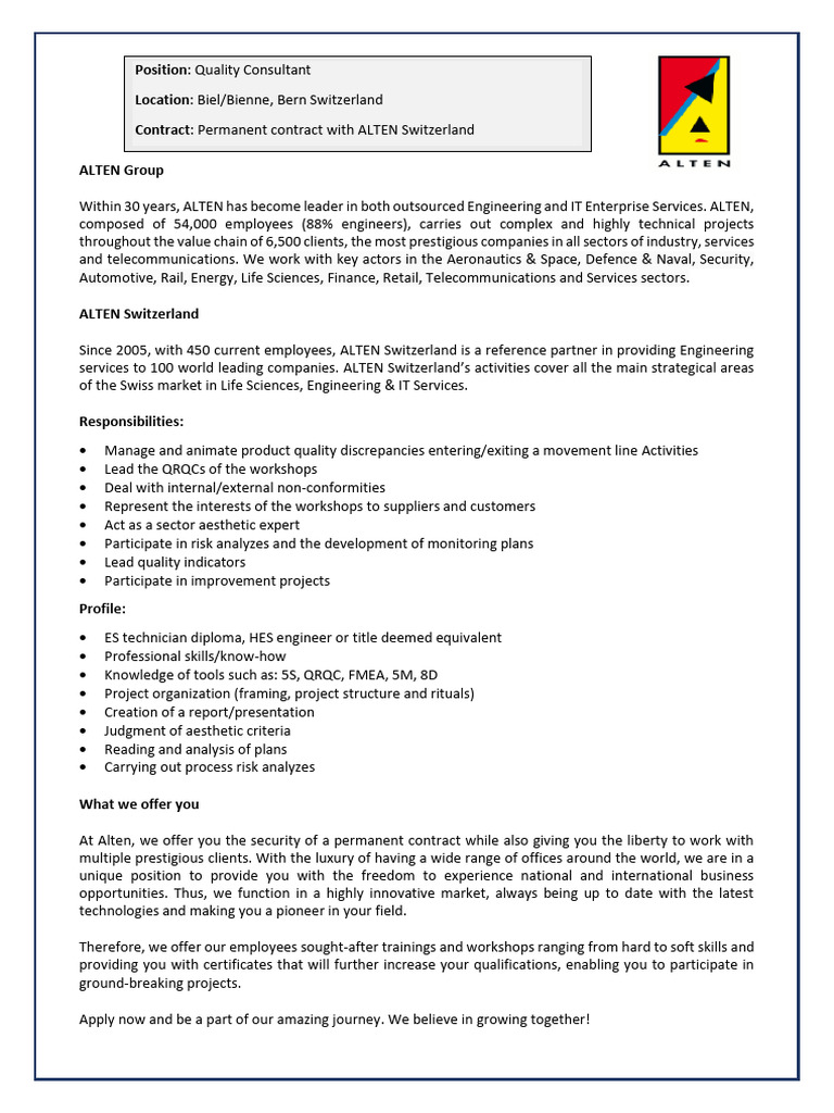 Quality Consultant - JD | PDF | Consultant | Engineering