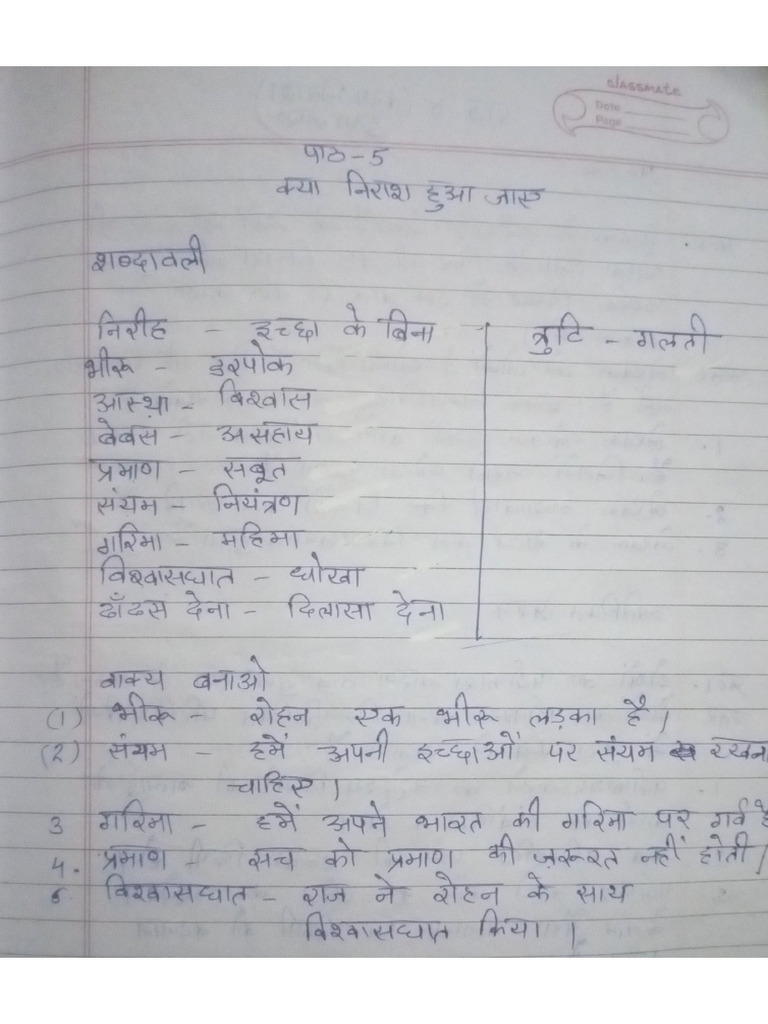 Hindi Work Class Viii | PDF