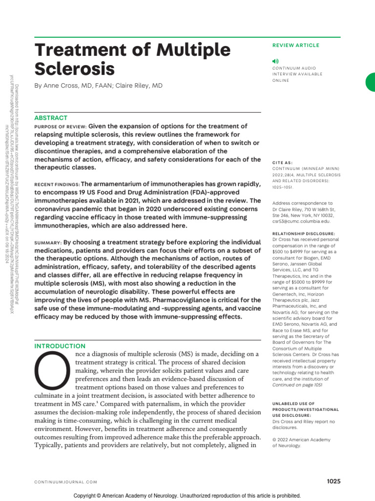 Treatment of Multiple Sclerosis.6 | PDF | Multiple Sclerosis | Therapy