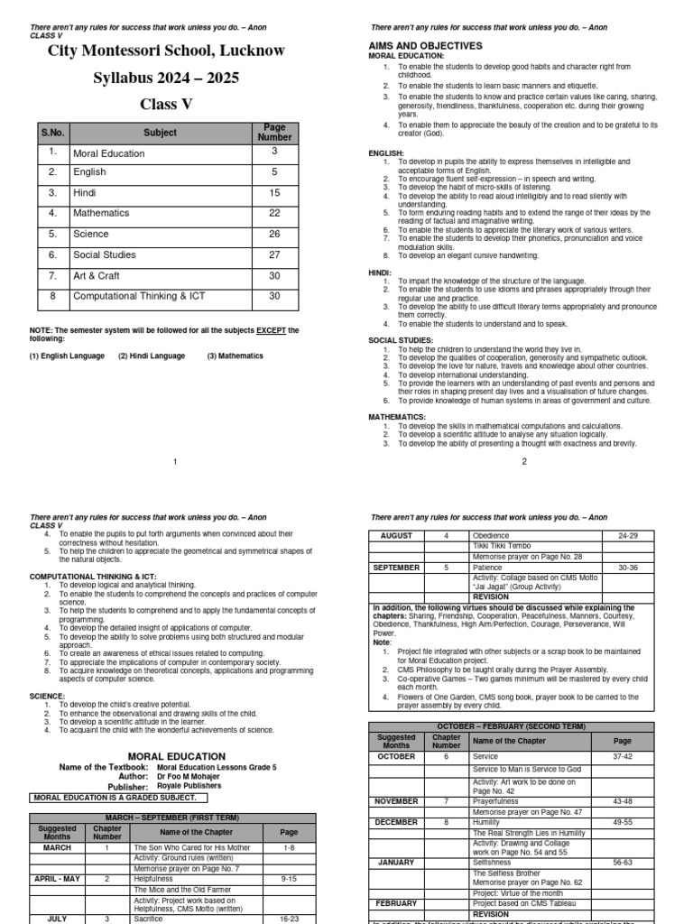 Class - 5 CMS SYLLABUS | PDF | Science | Knowledge