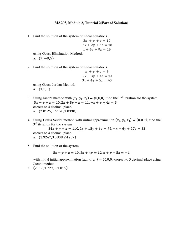 MA203, Module 2, Tut 2 (Soln) | PDF