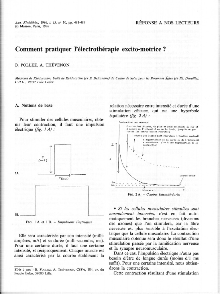 Électrothérapie excito-motrice en kiné | PDF | Contraction du muscle ...