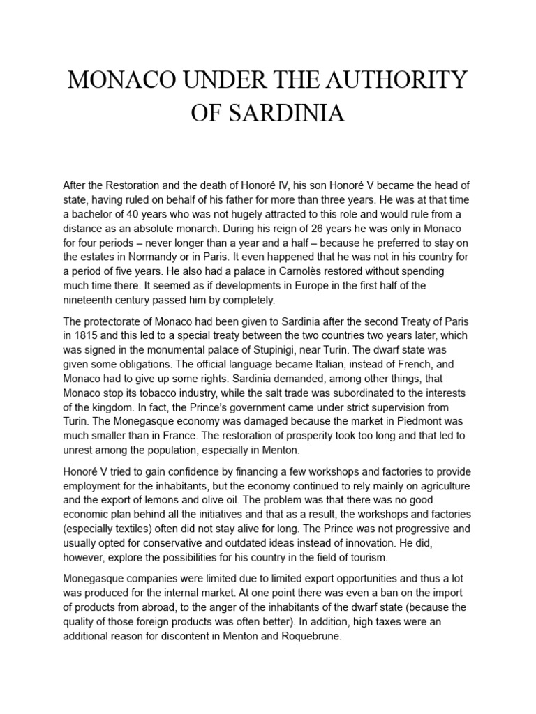 MONACO UNDER THE AUTHORITY OF SARDINIA | PDF | Monaco