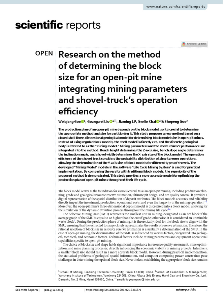Research On The Method of Determining The Block Size For An Open-Pit Mine Integrating Mining ...