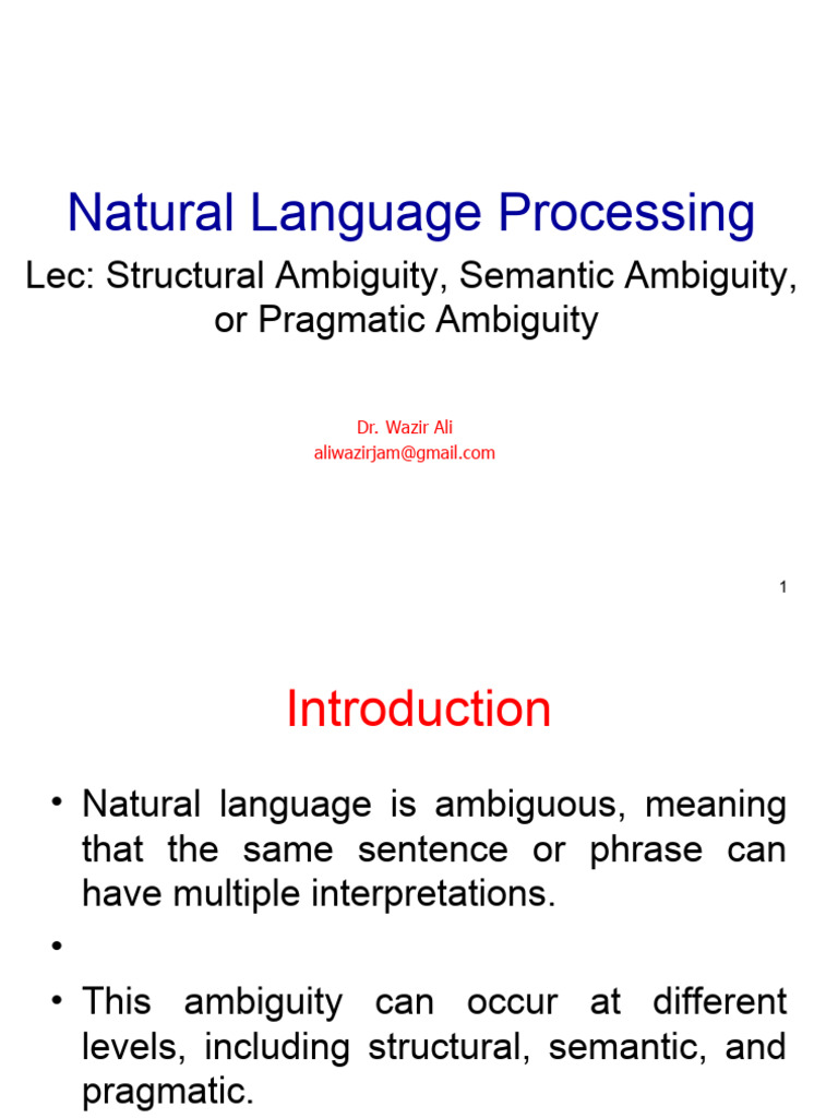 Lec SMIU Ambiguities in NLP | PDF | Parsing | Ambiguity