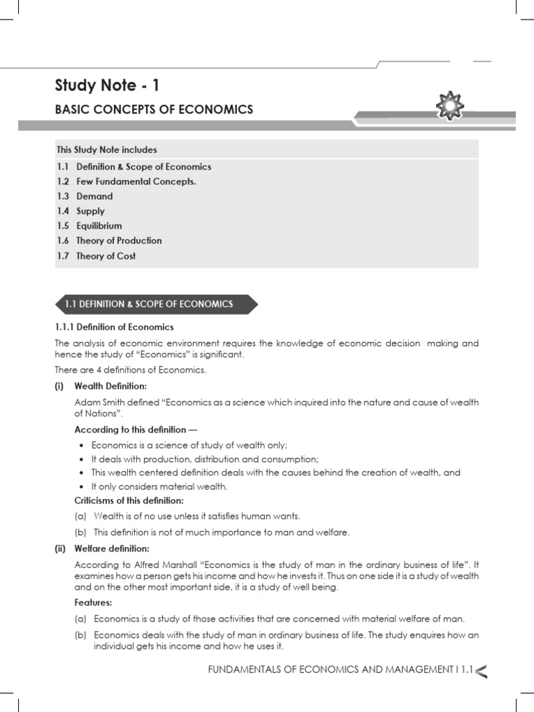 Study Note - 1: Basic Concepts of Economics | PDF | Economics ...