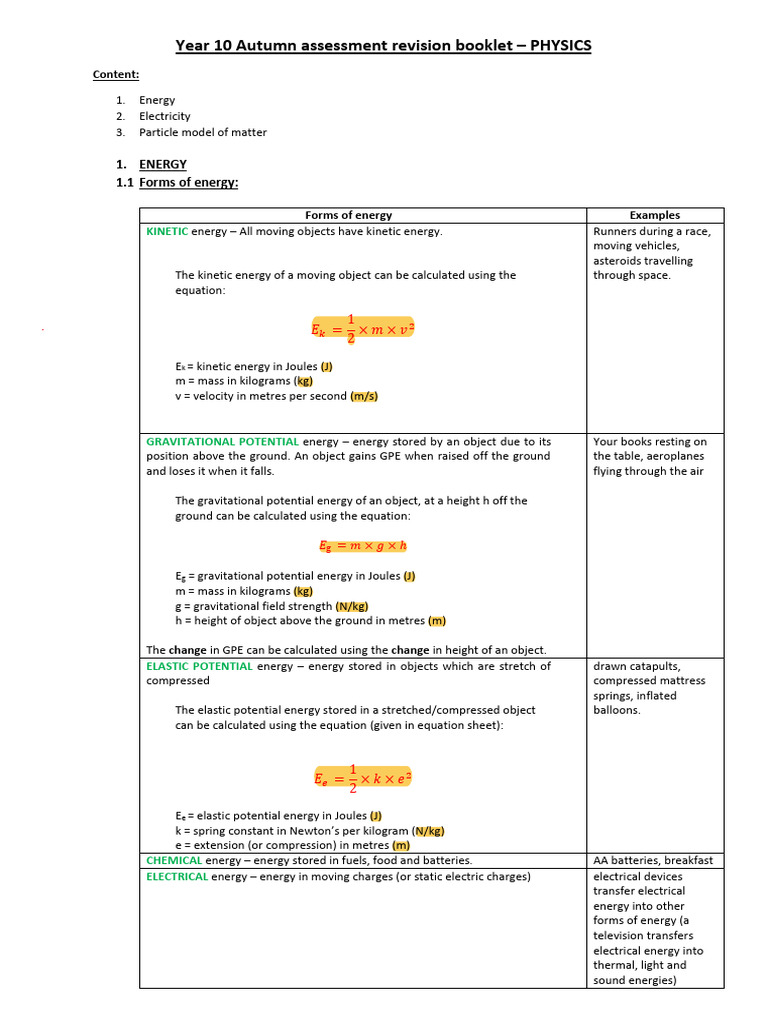 Physics Revision Booklet Pdf Voltage Heat