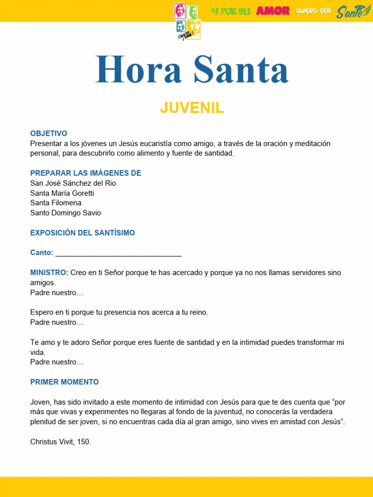 HORA SANTA PARA JOVENES-1 | Descargar gratis PDF | eucaristía | Cristo (título)