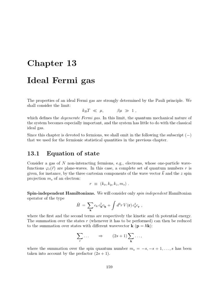 Ideal Fermi Gas | PDF | Spin (Physics) | Hamiltonian (Quantum Mechanics) Ideal Fermi Gas | PDF | Spin (Physics) | Hamiltonian (Quantum Mechanics)